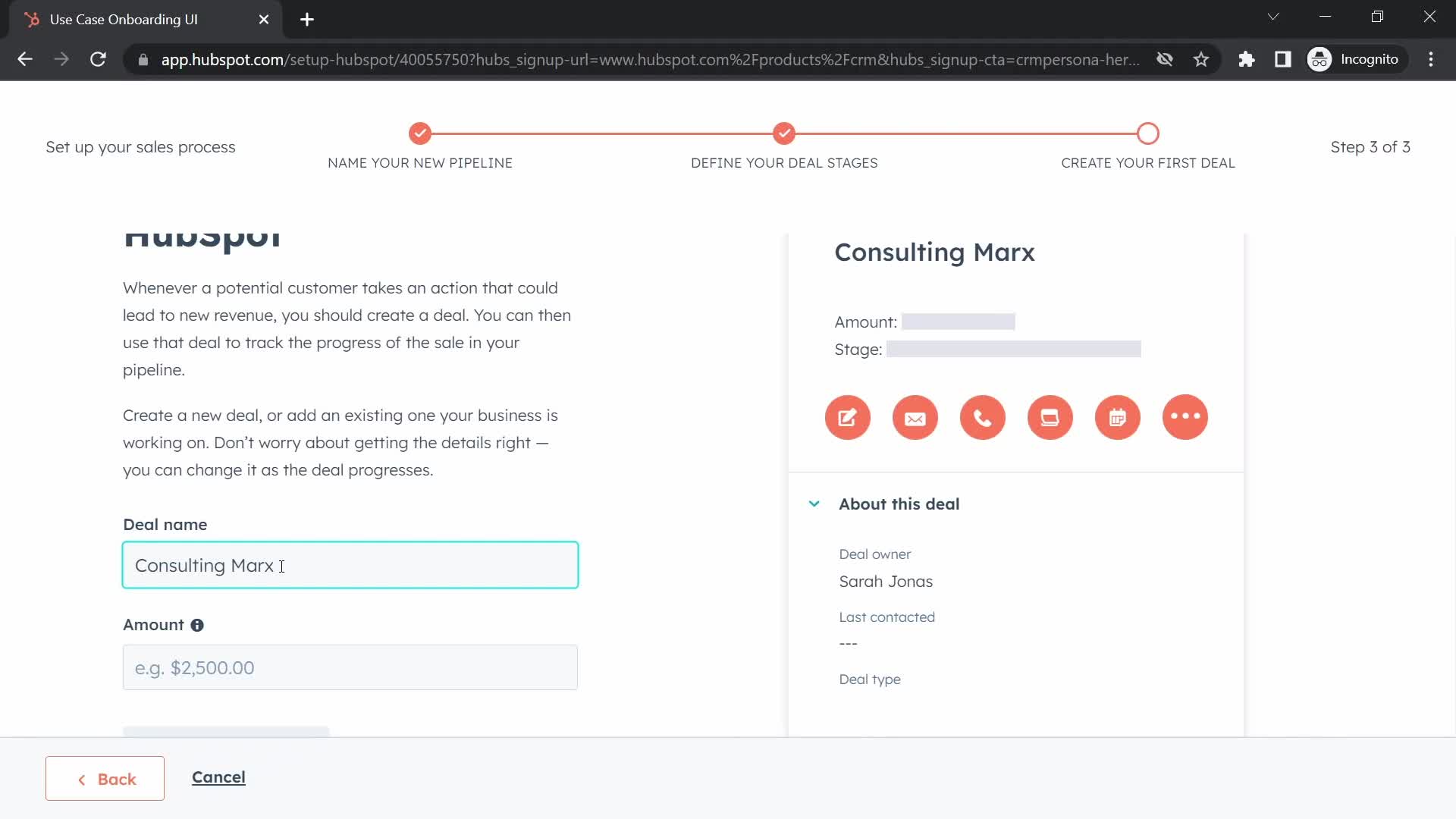 HubSpot CRM Add A Deal Screenshot